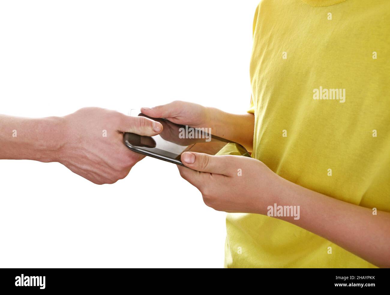 Fight for Tablet Computer Isolated on the White Background Stock Photo ...