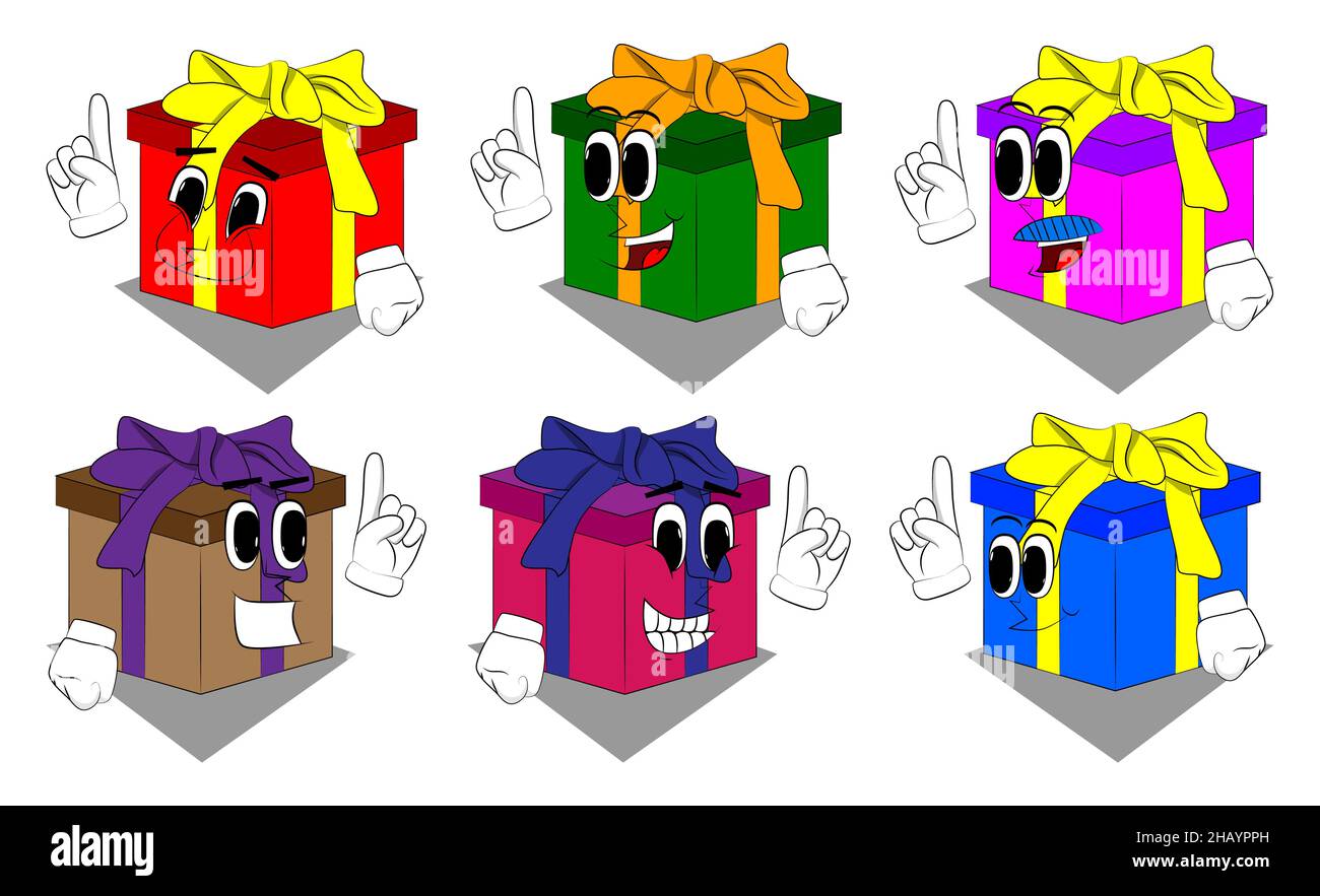 Gift Box with making a point as a cartoon character. Holiday ...