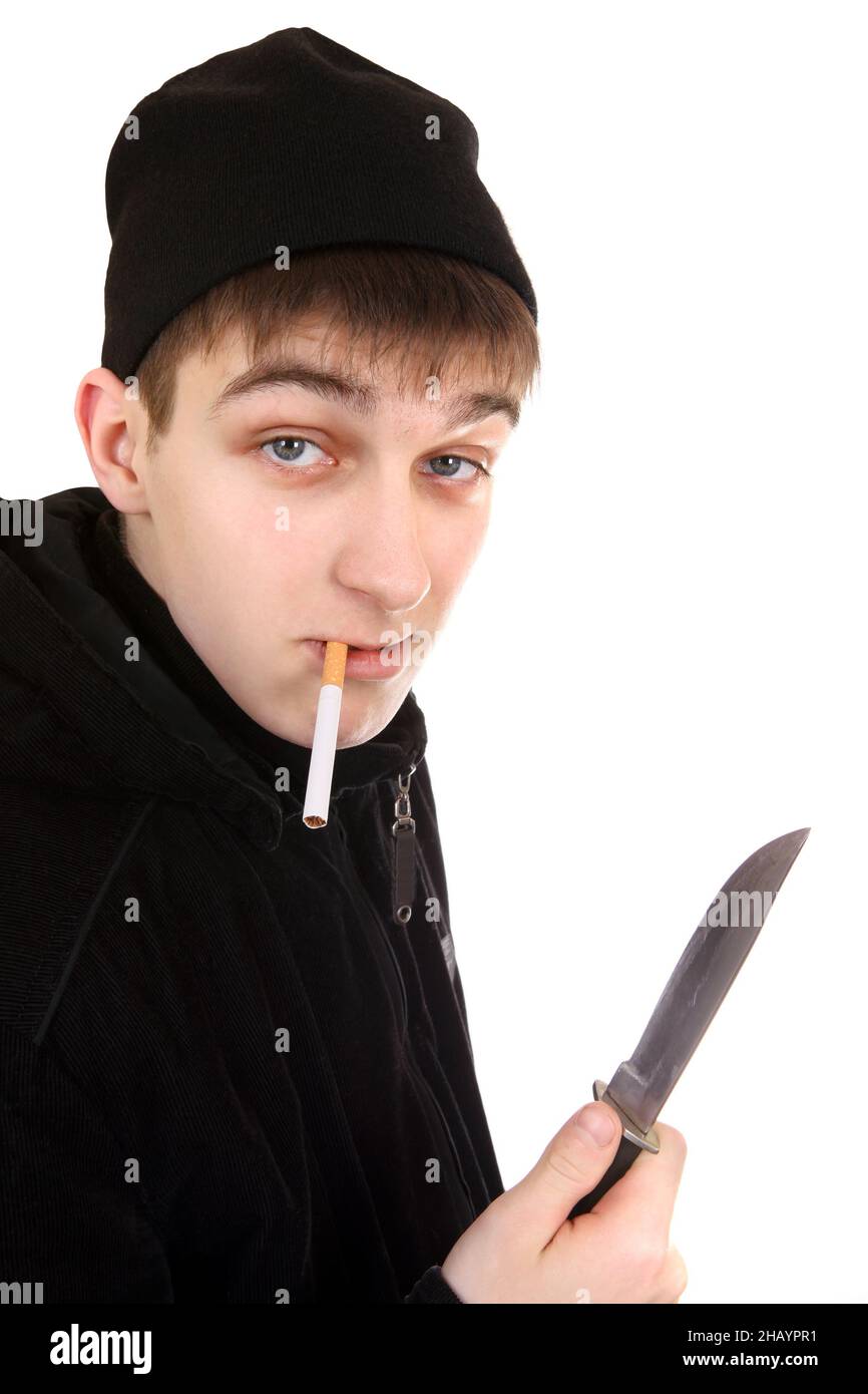 Young male thug criminal knife hi-res stock photography and images - Alamy