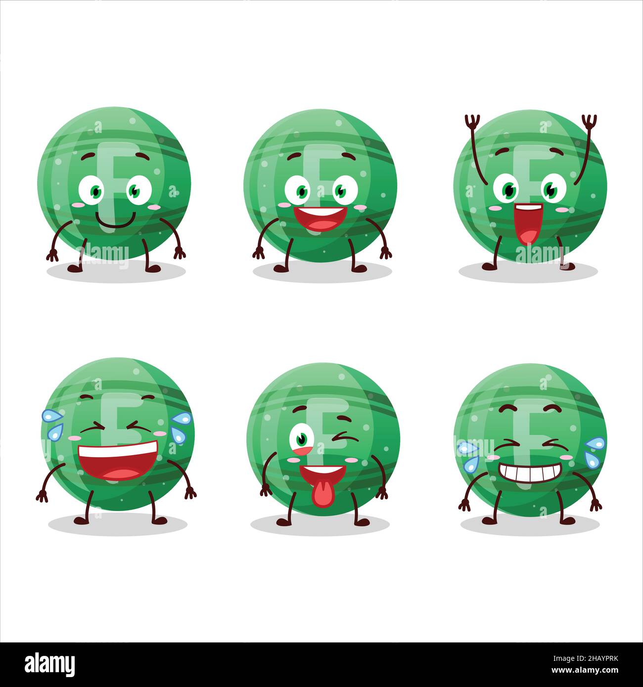 Cartoon character of green gummy candy F with smile expression. Vector ...