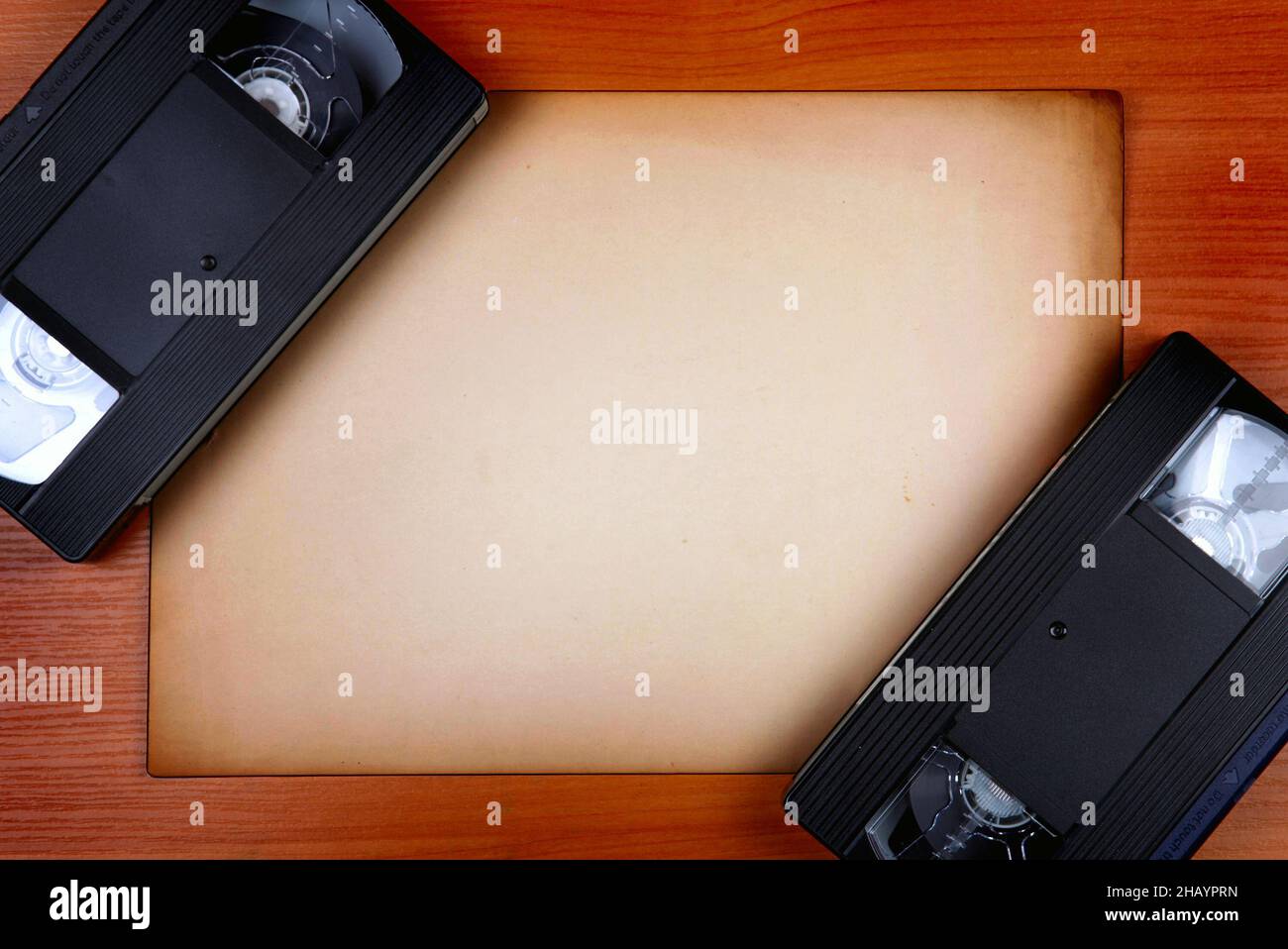 Retro Video Tapes on the Board with the Empty Paper Stock Photo - Alamy