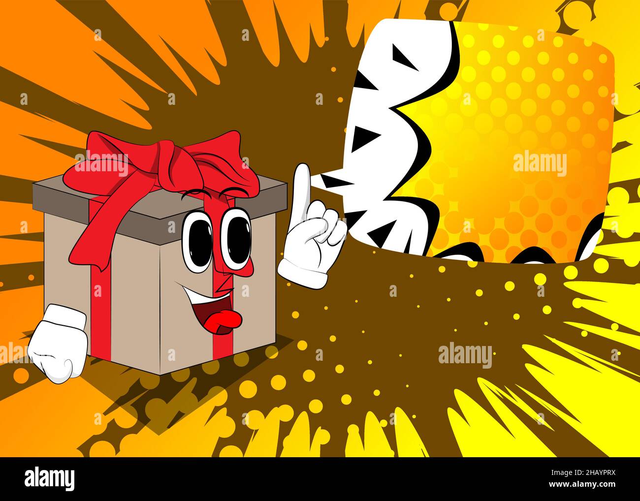 Gift Box with making a point as a cartoon character. Holiday ...