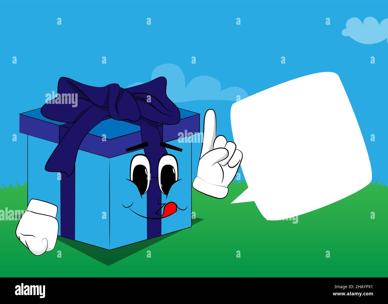 Gift Box with making a point as a cartoon character. Holiday ...