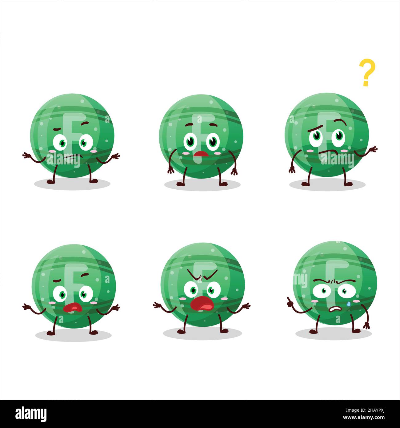 Cartoon character of green gummy candy F with what expression. Vector ...