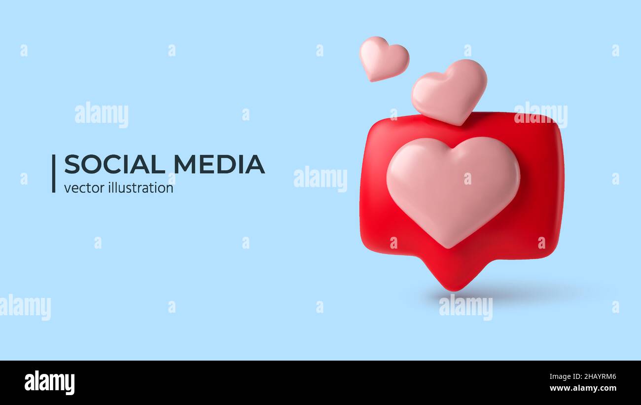 Social media like icon concept. Comment and Follower. Realistic 3d Love ...