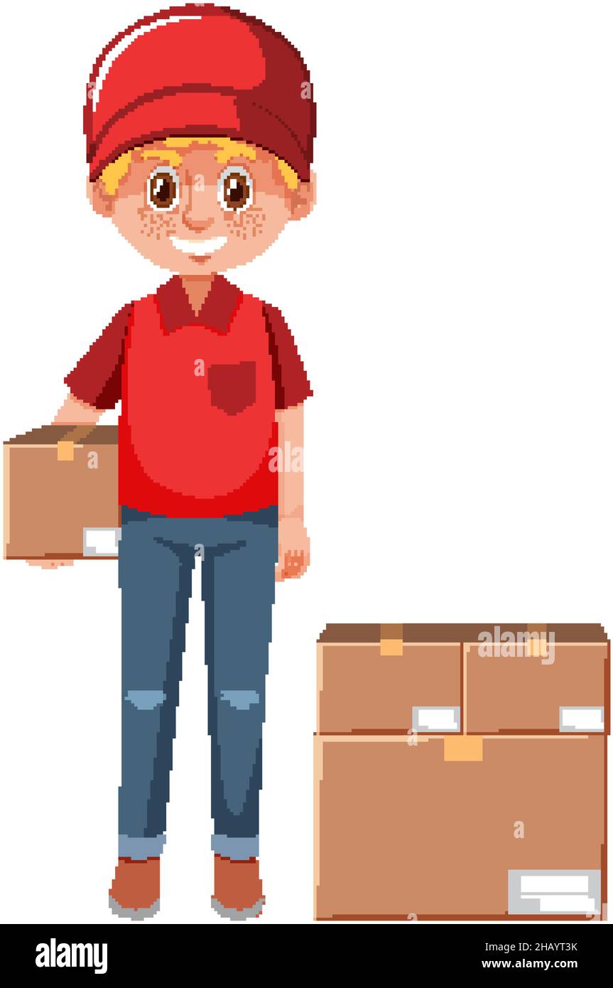 Delivery man holding a package cartoon character illustration Stock ...