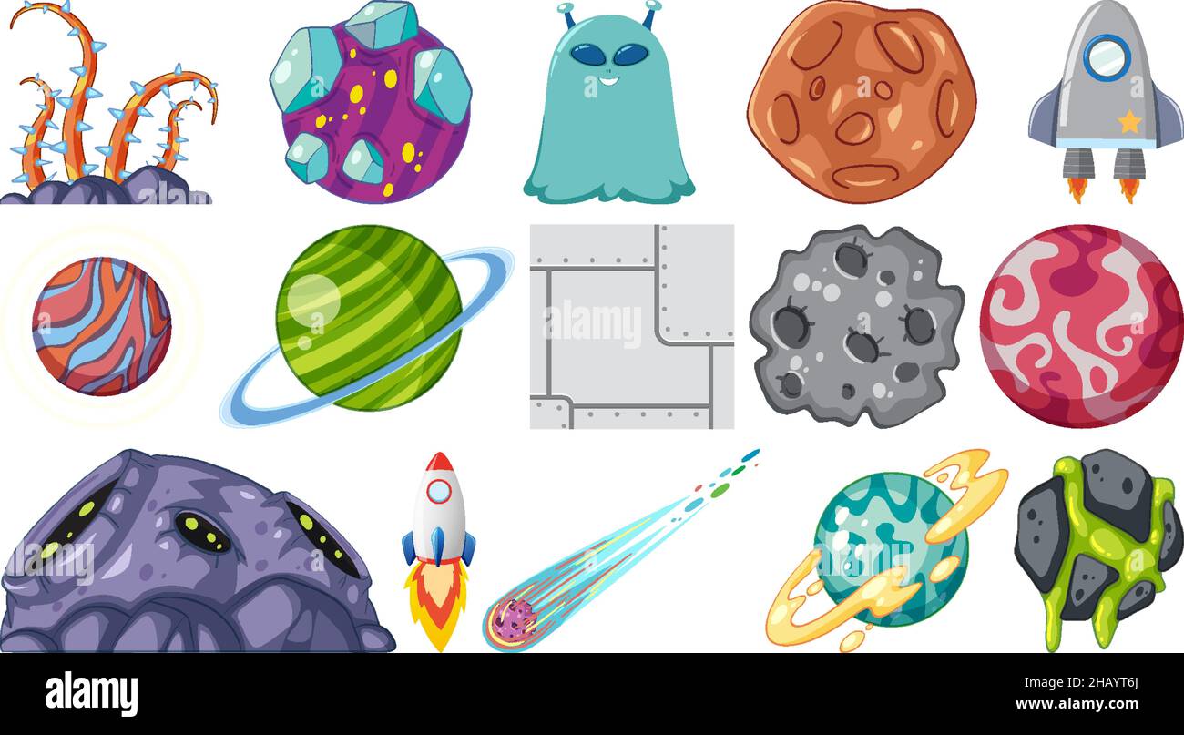 Isolated fantasy space game objects and elements set illustration Stock ...