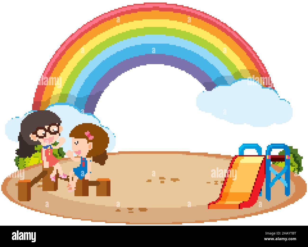Children at playground with rainbow illustration Stock Vector Image ...