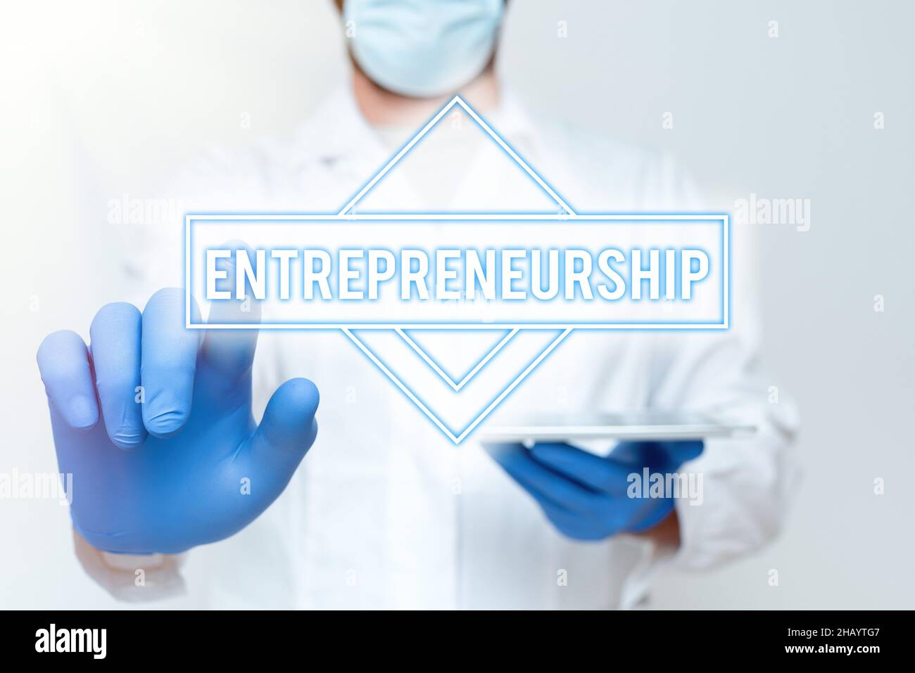 Text caption presenting Entrepreneurship. Business overview Process of ...