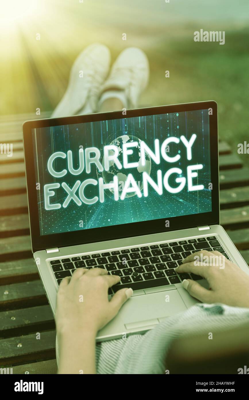 Sign displaying Currency Exchange. Word for Process of changing one ...