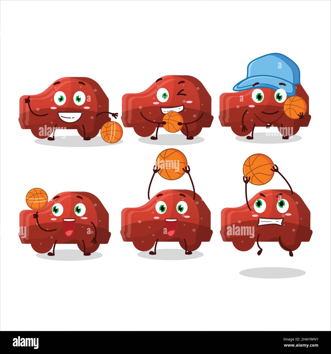 Talented red car gummy candy cartoon character as a basketball athlete ...