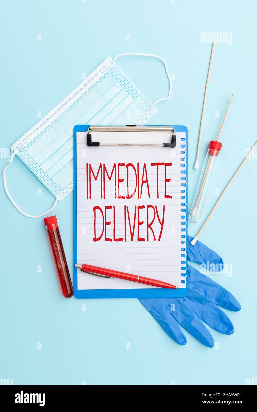 Text showing inspiration Immediate Delivery. Internet Concept Send it ...