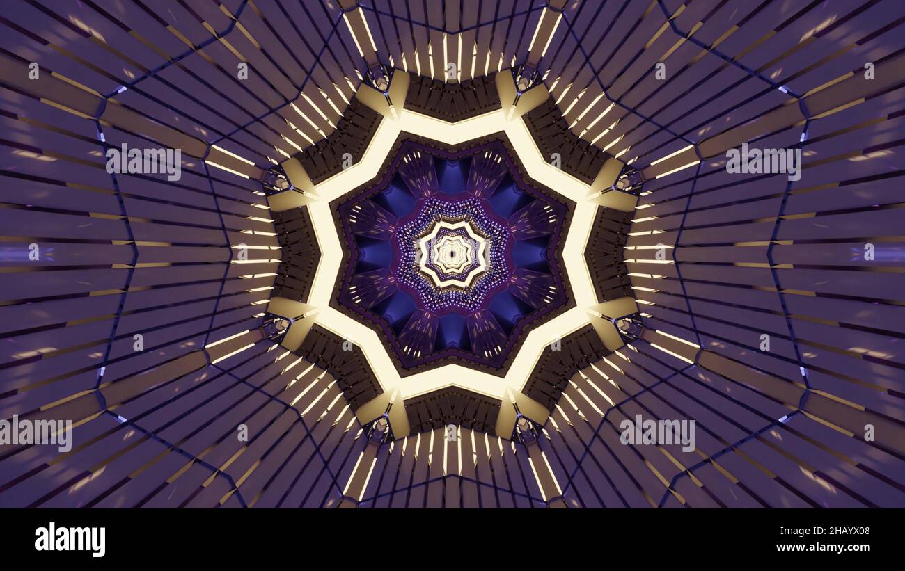 3D rendering of futuristic kaleidoscopic patterns background in vibrant ...