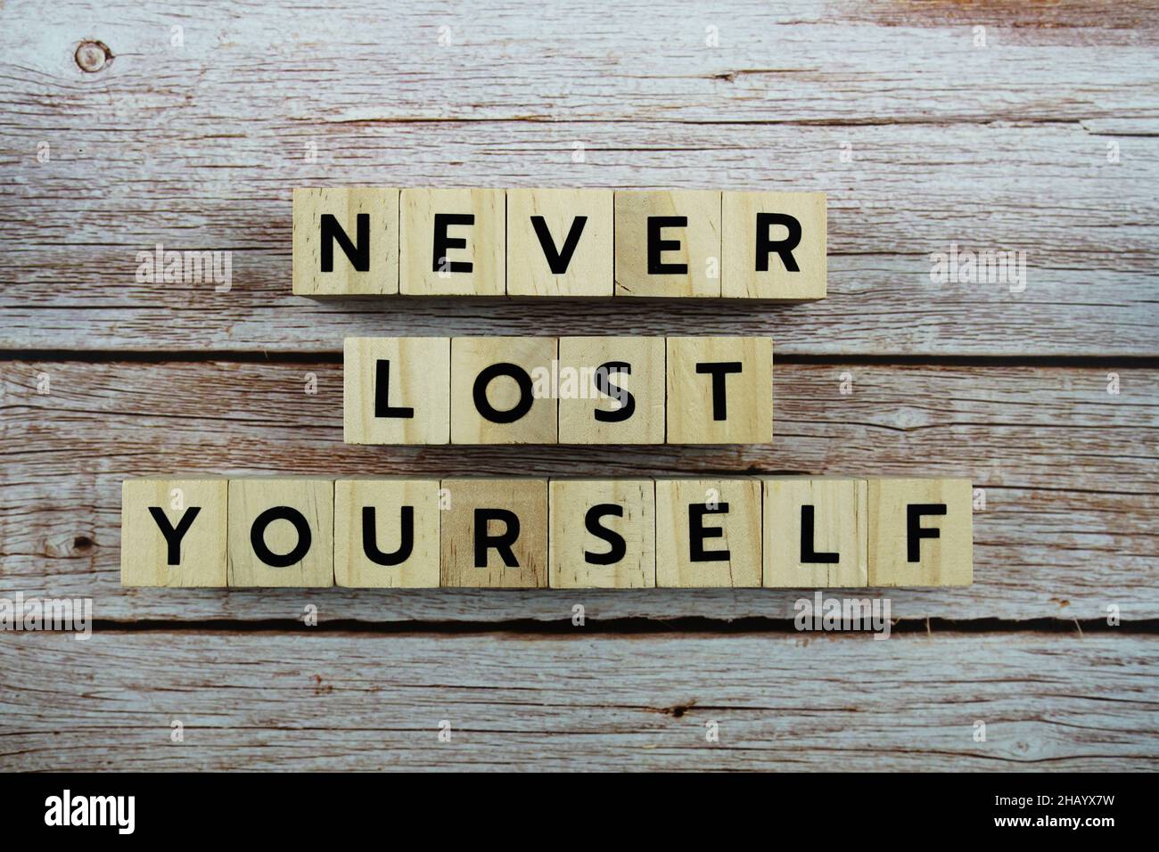 Never Lost Yourself word alphabet letters on wooden background Stock ...