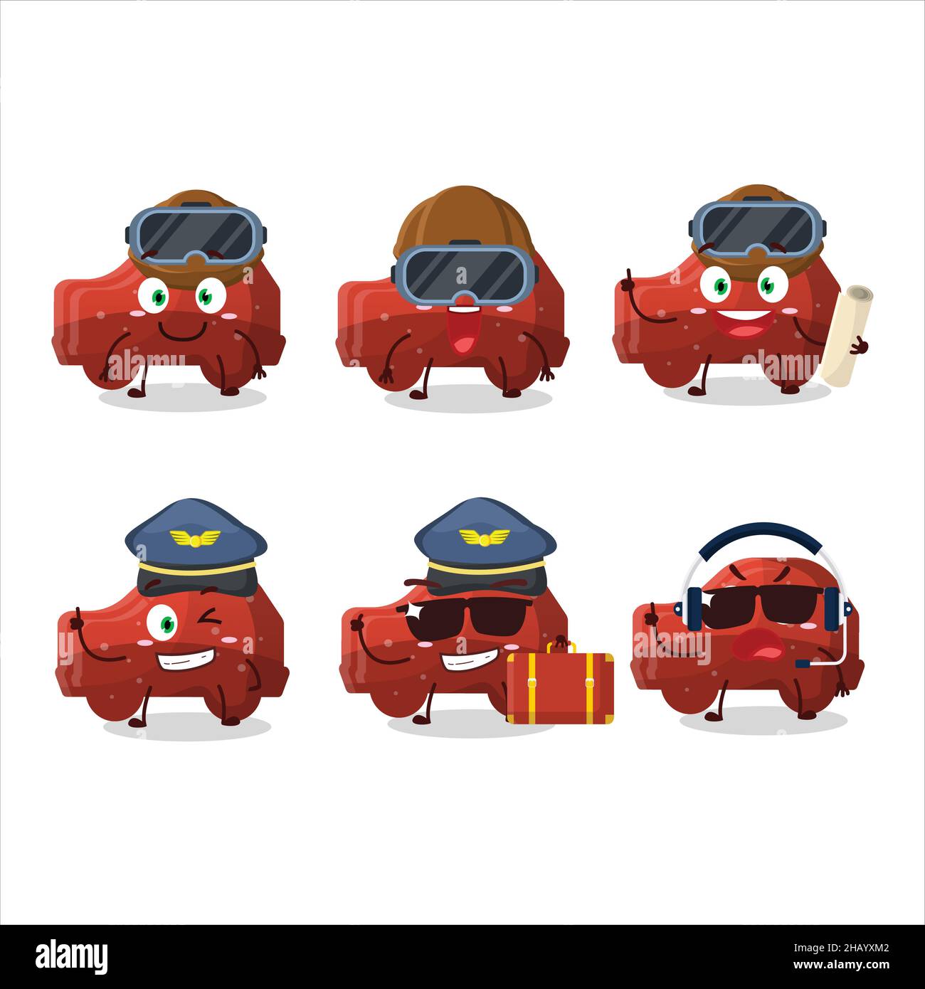 Pilot cartoon mascot red car gummy candy with glasses. Vector ...