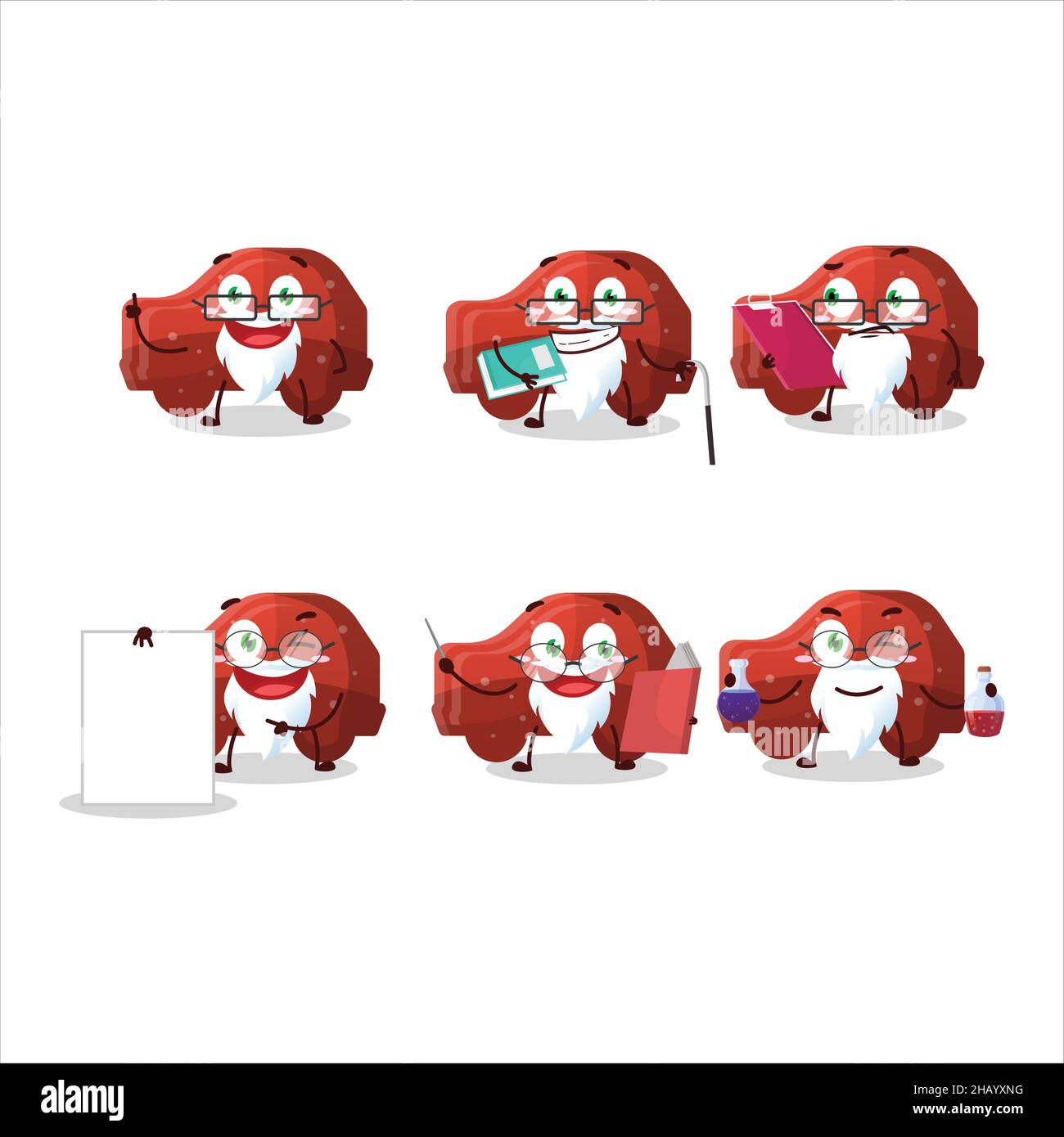 Professor red car gummy candy academic cartoon character working on ...