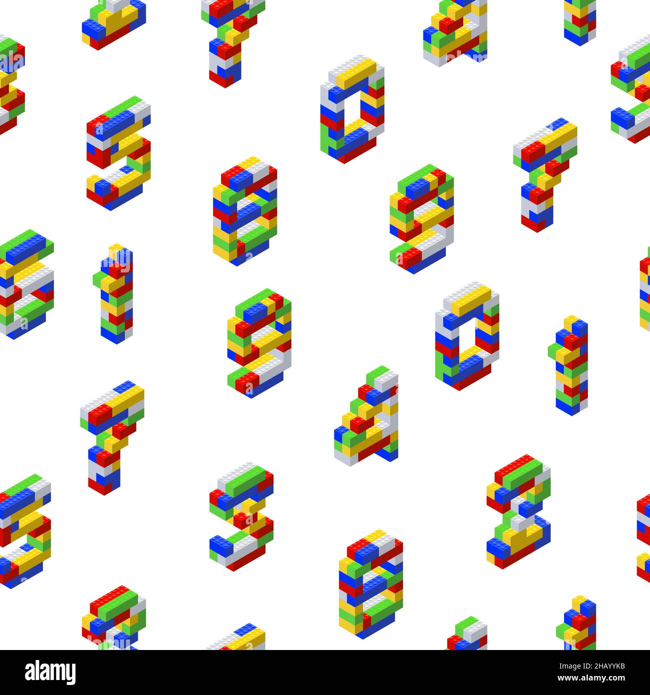 Isometric pattern from numbers collected from multicolored plastic ...