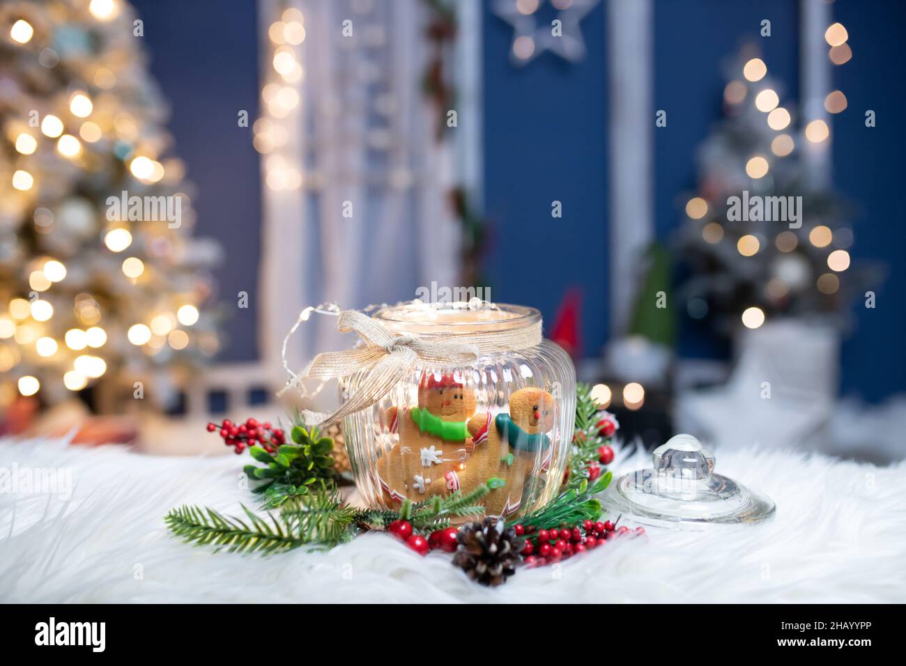Christmas moody style background with candy jar and Christmas ...