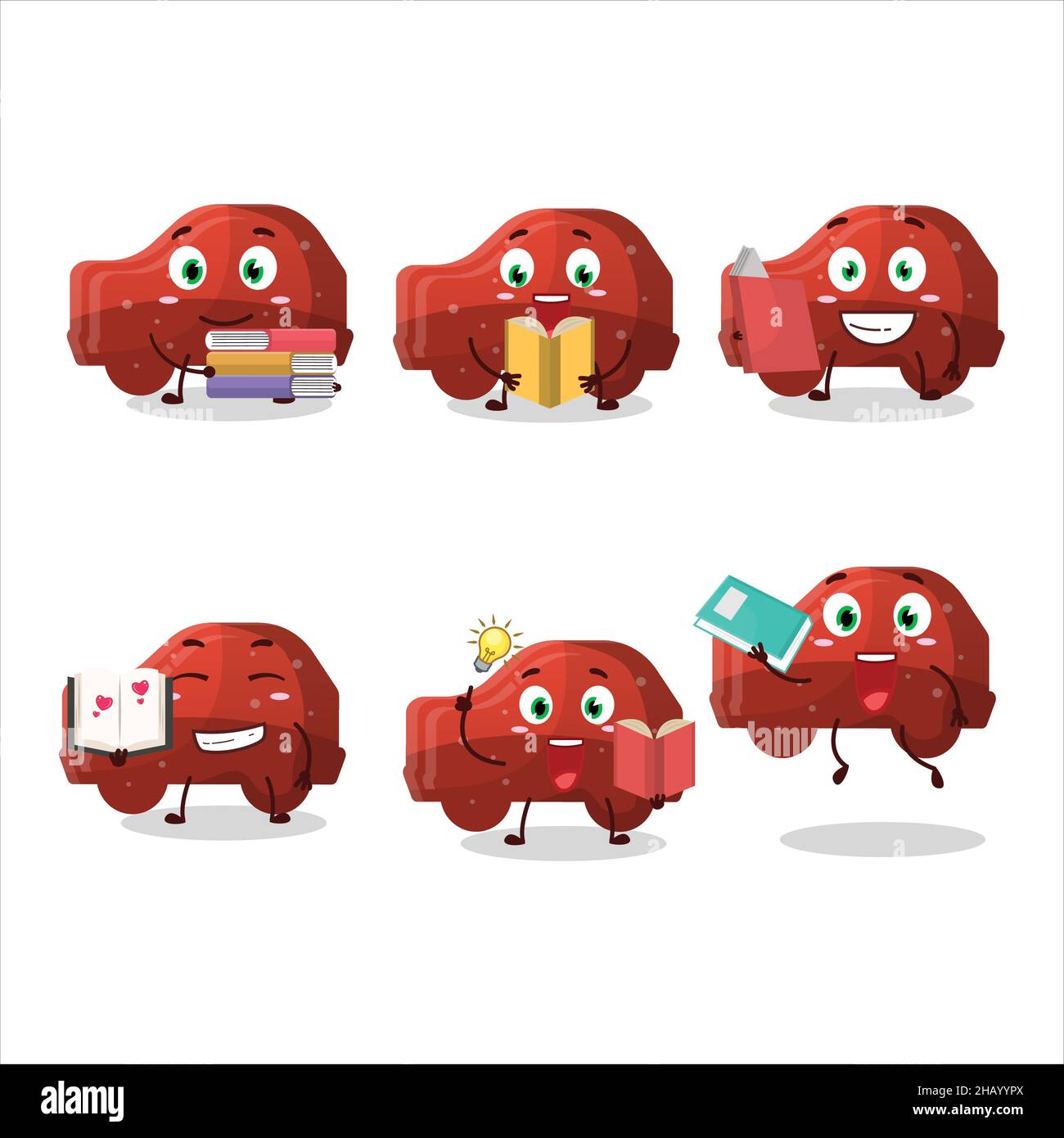 A picture of red car gummy candy cartoon character concept reading an ...