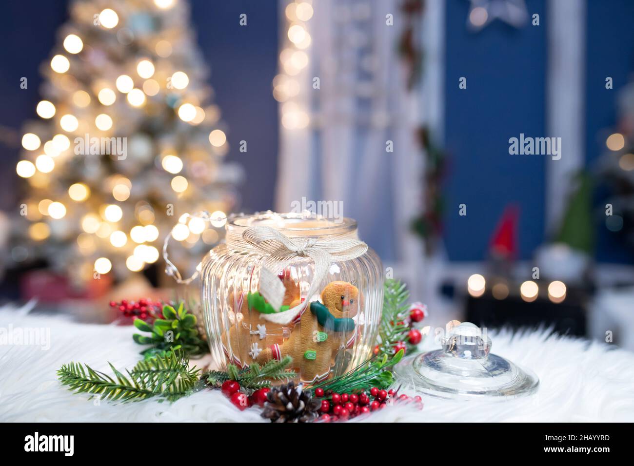 Christmas moody style background with candy jar and Christmas ...