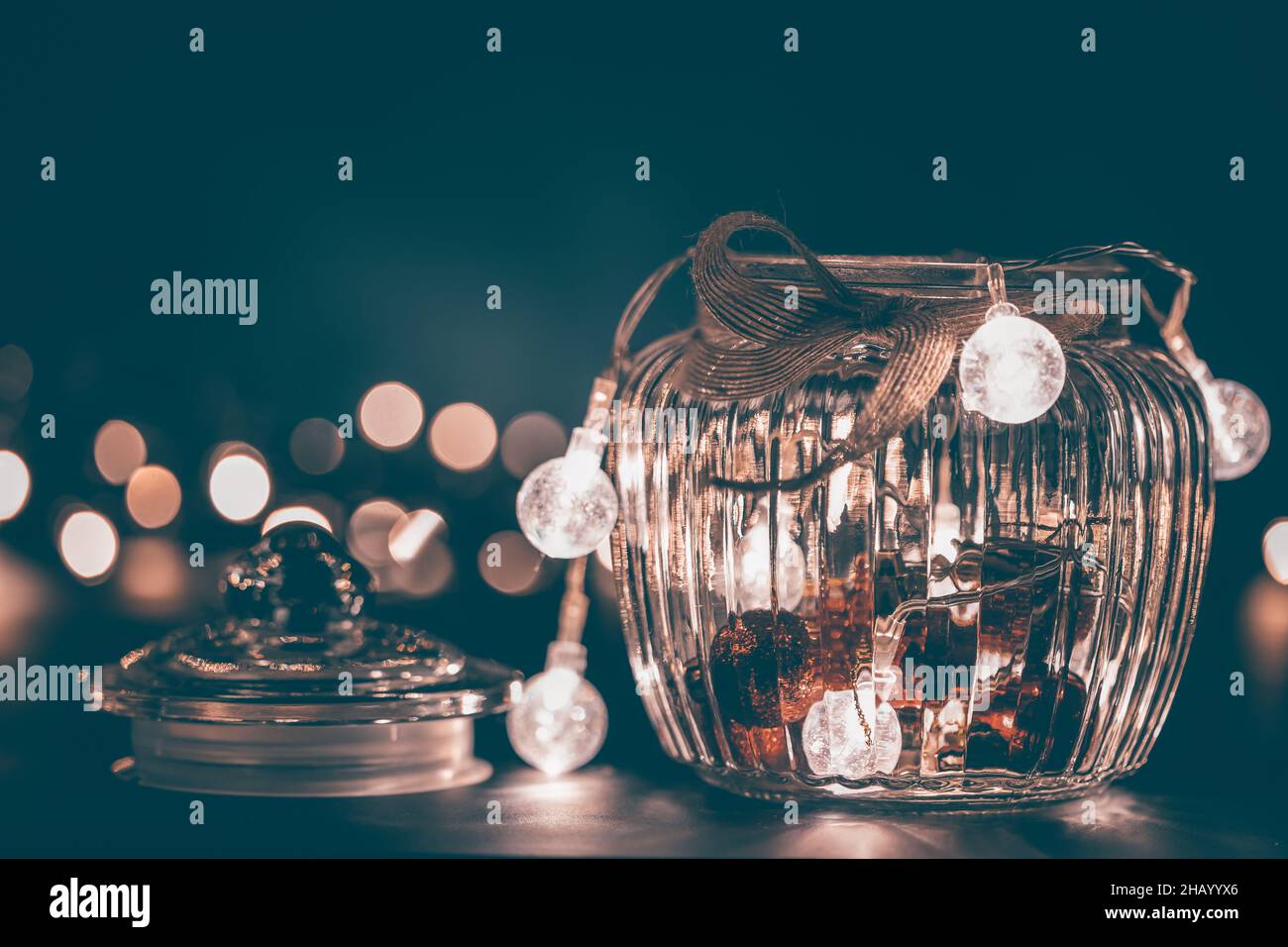 Christmas moody style background with candy jar and Christmas ...