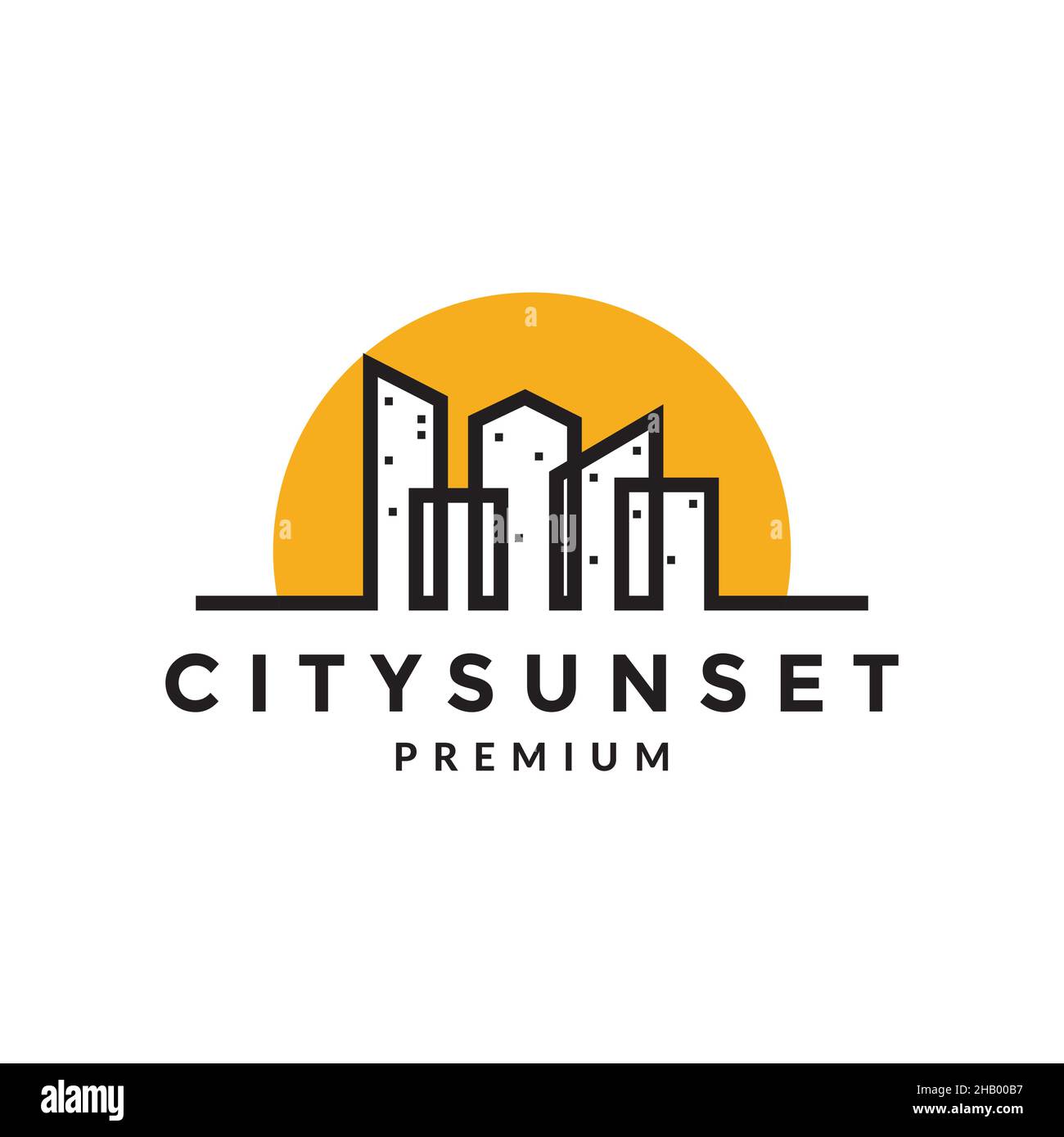 one line city with sunset logo design vector graphic symbol icon sign ...