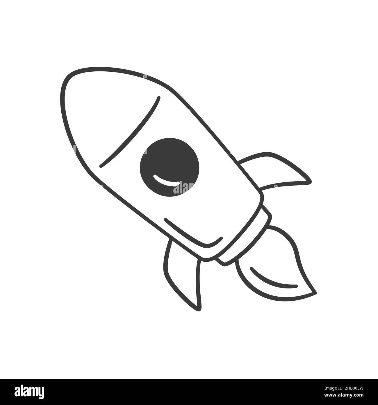Spaceship icon in doodle style. Space rocket icon. Children drawing ...