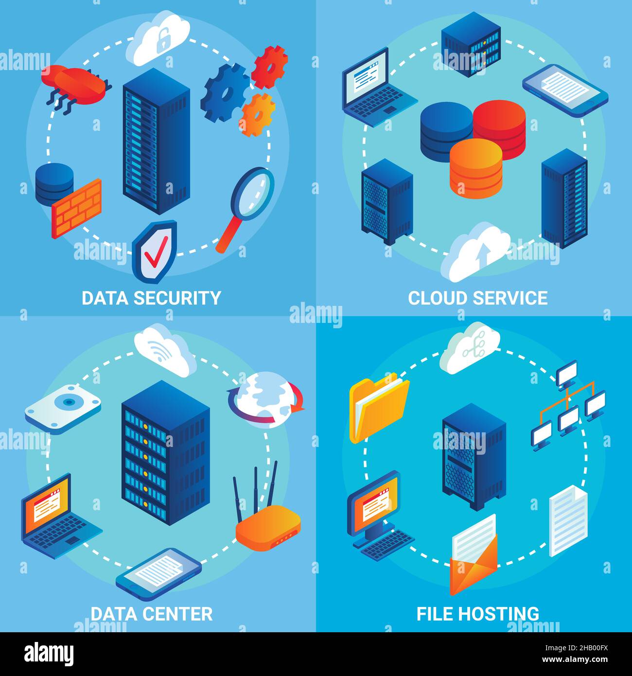 Data center concept vector isometric poster set Stock Vector Image ...