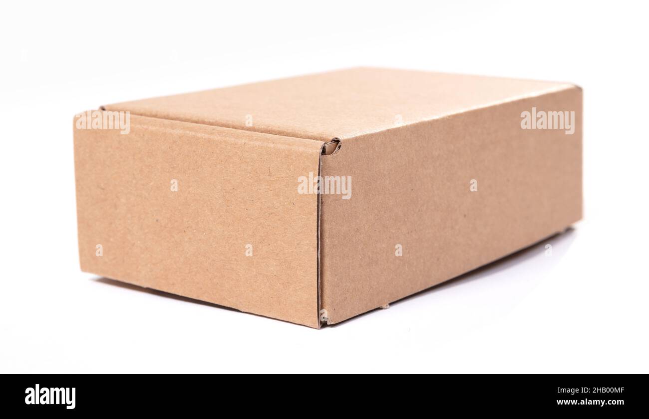 Closed cardboard small box isolated on white background Stock Photo - Alamy