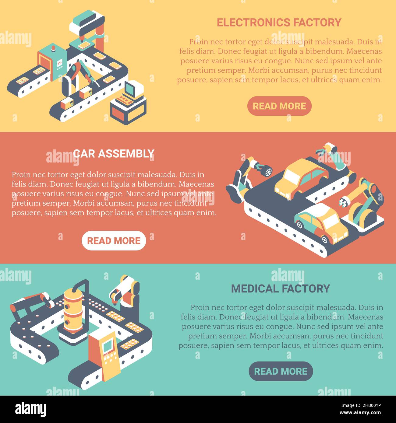 Factory automation vector flat isometric horizontal banner set ...