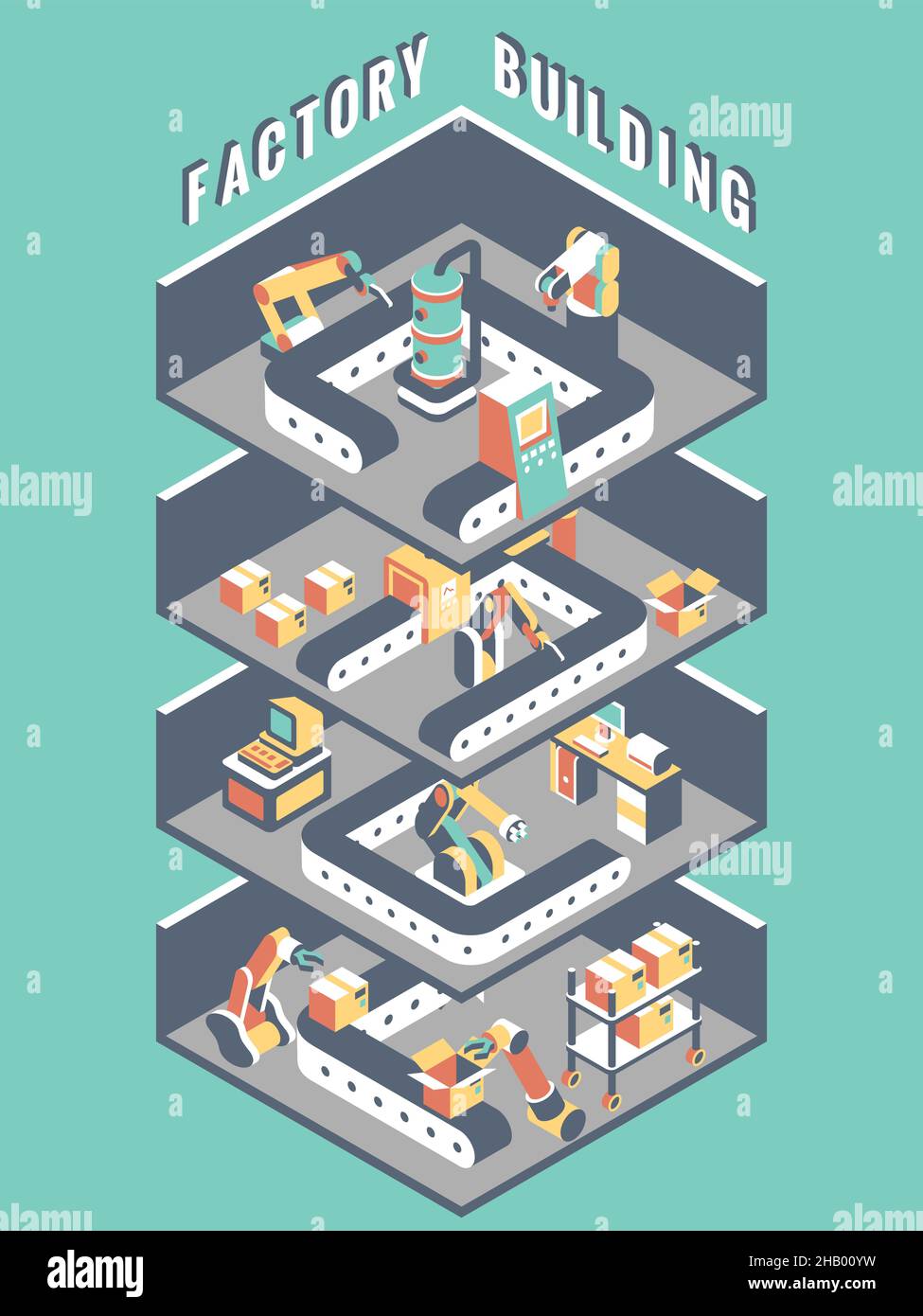 Vector flat 3d isometric industrial factory in cut view. Detailed ...