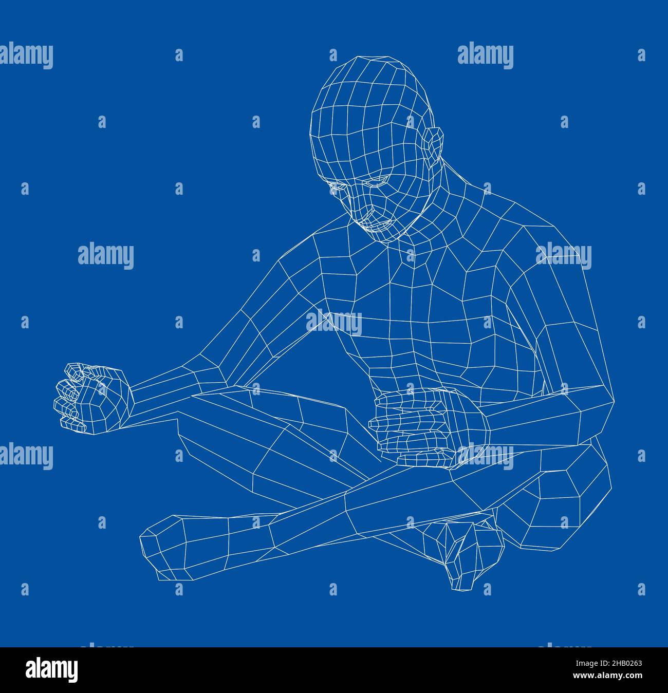 Wireframe man relaxing in lotus position. 3d illustration Stock Photo ...