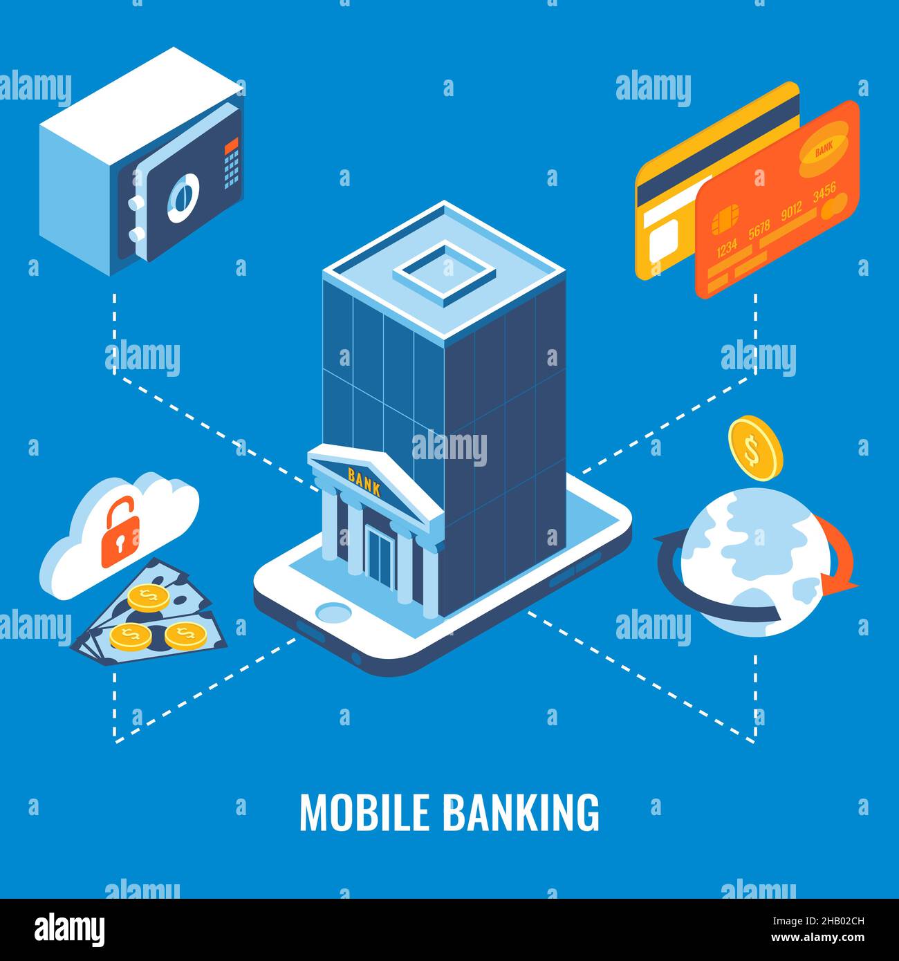 Mobile banking vector flat 3d isometric illustration Stock Vector Image ...