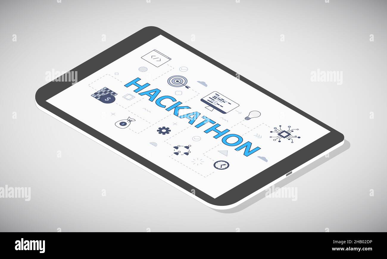hackathon technology concept on tablet screen with isometric 3d style vector illustration Stock ...