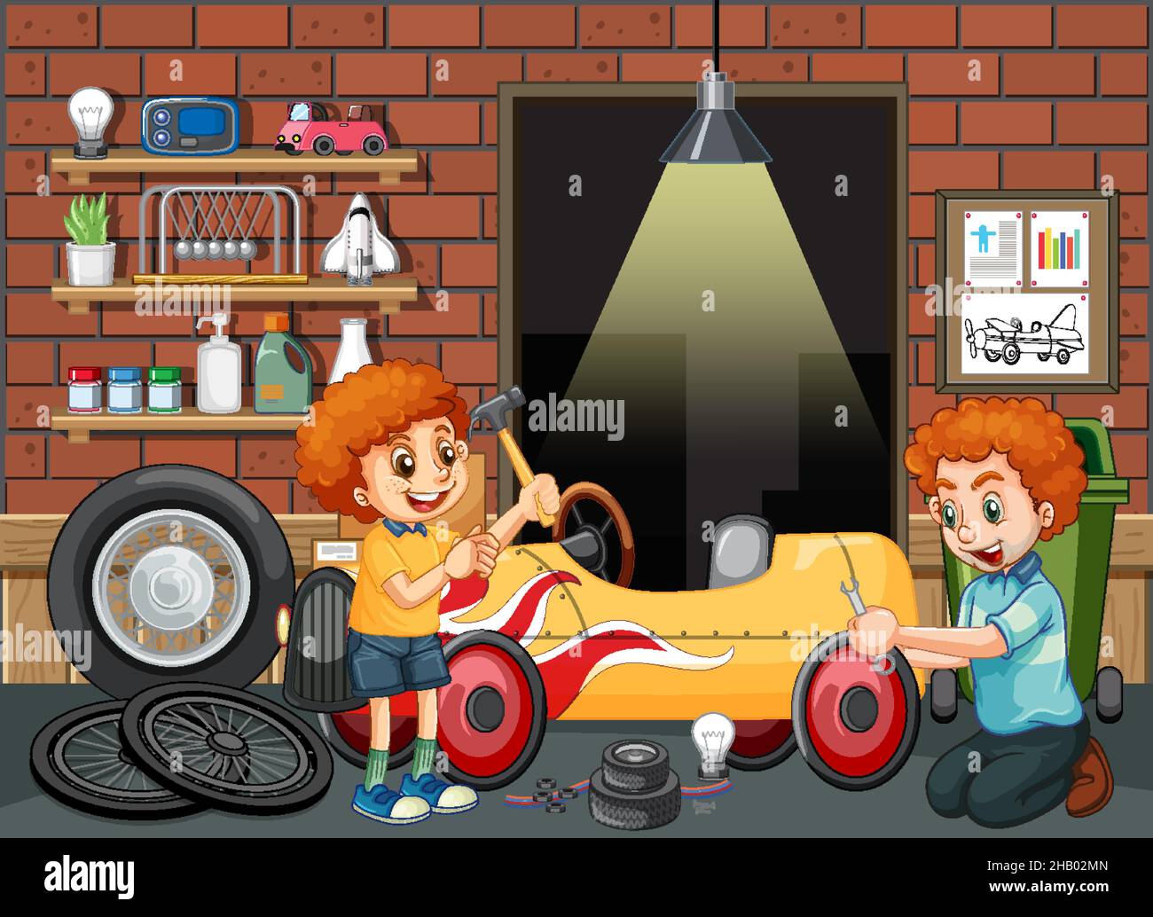 Kids fixing car hi-res stock photography and images - Alamy