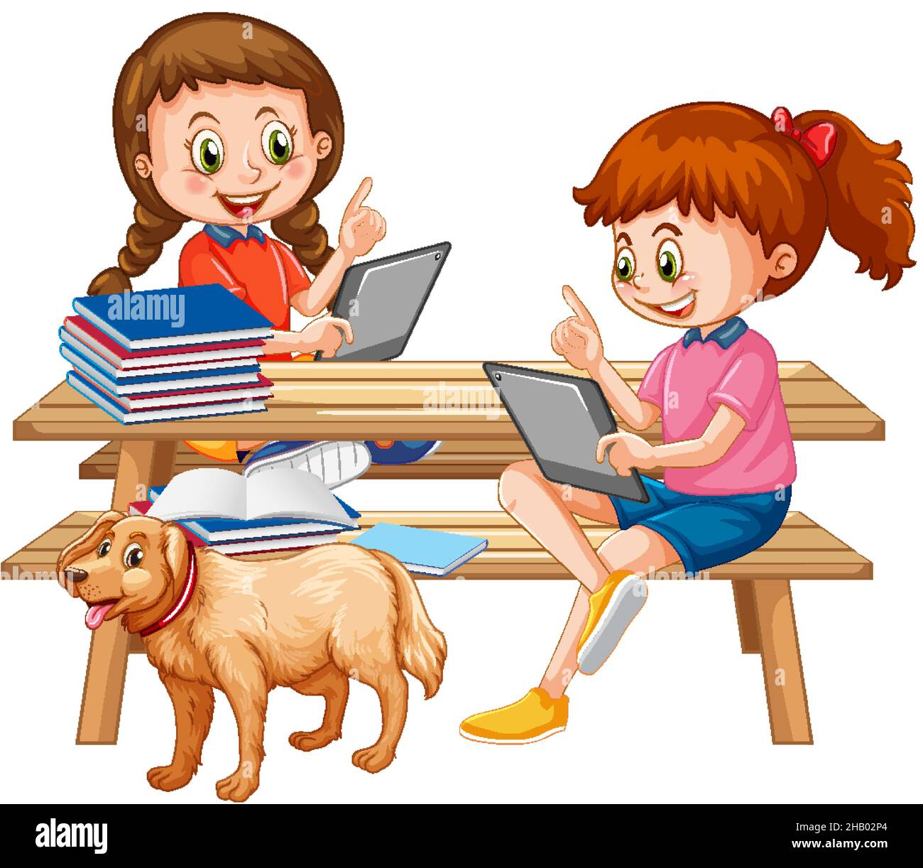 School kids using tablet for education illustration Stock Vector Image ...