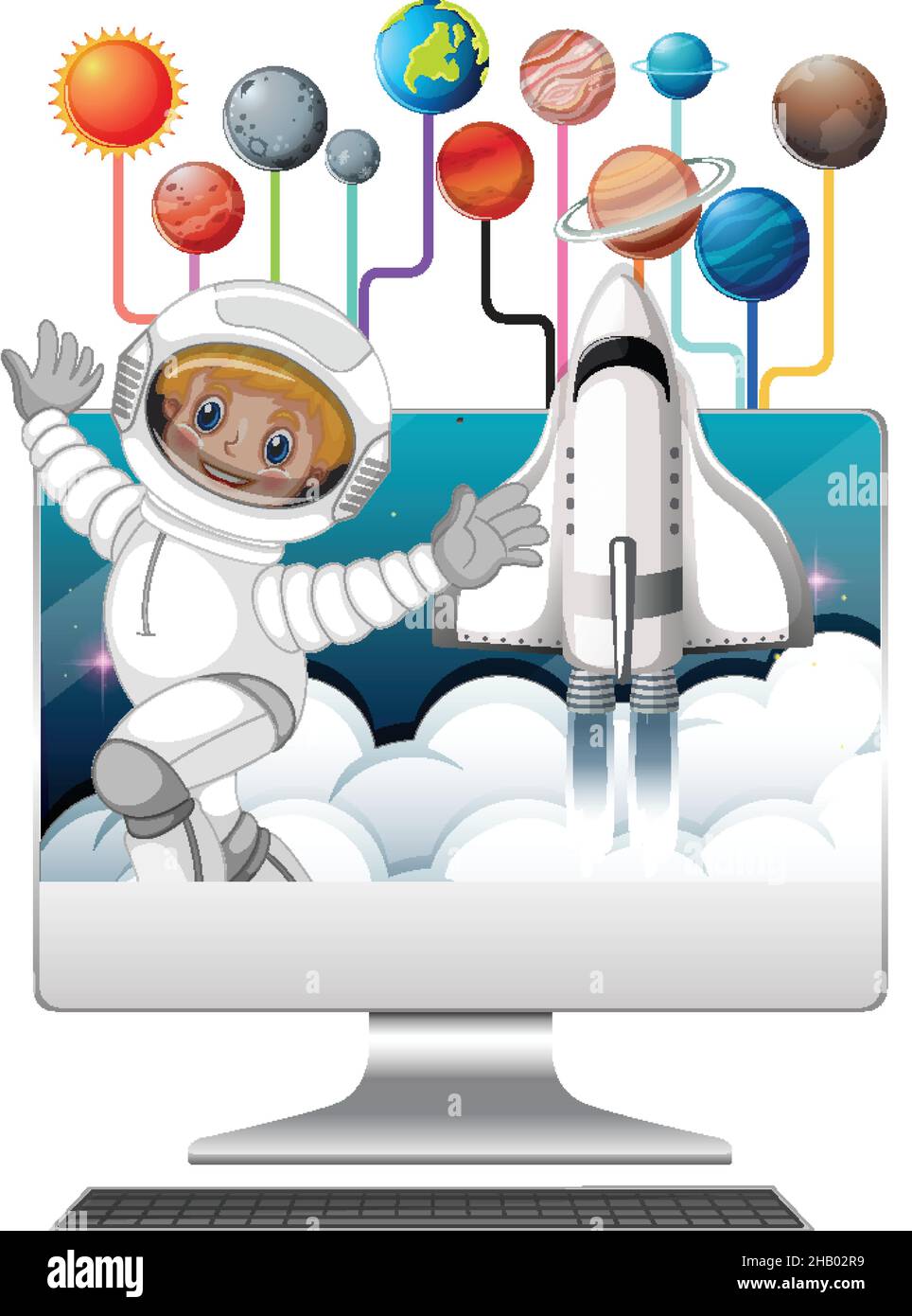 Computer with astronaut cartoon illustration Stock Vector Image & Art ...