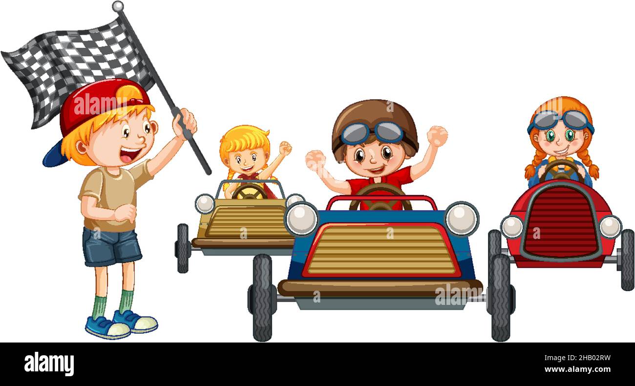 Children racing car together illustration Stock Vector Image & Art - Alamy