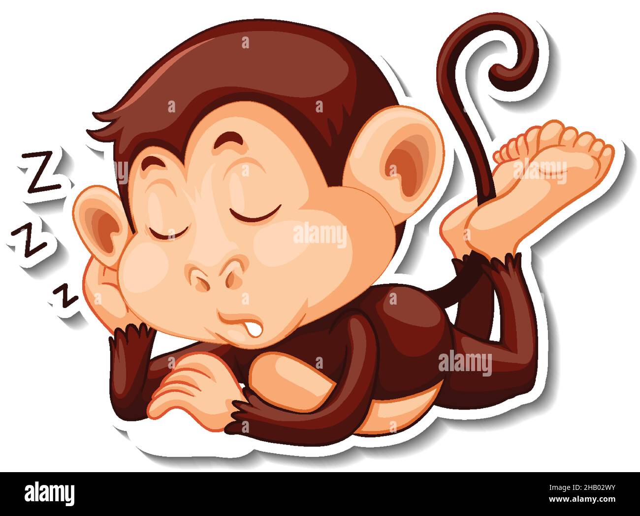 Monkey sleeping cartoon character sticker illustration Stock Vector ...