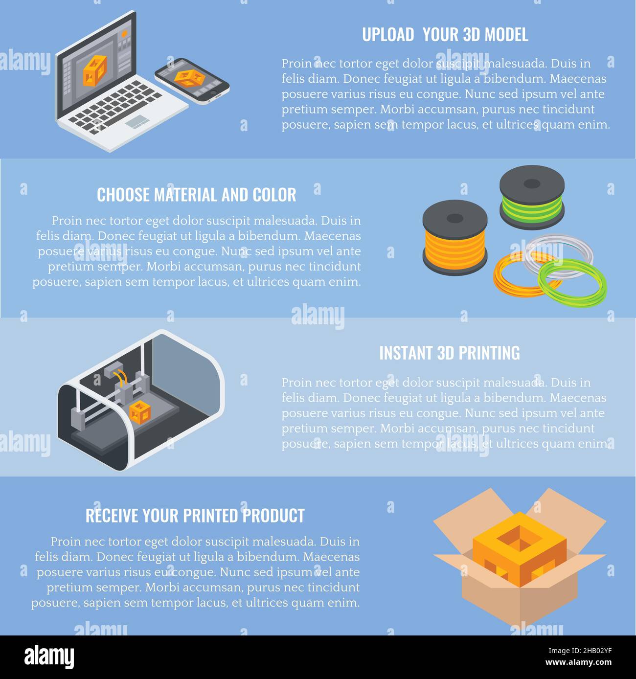 3D printing service vector horizontal banner set. Upload 3d model ...