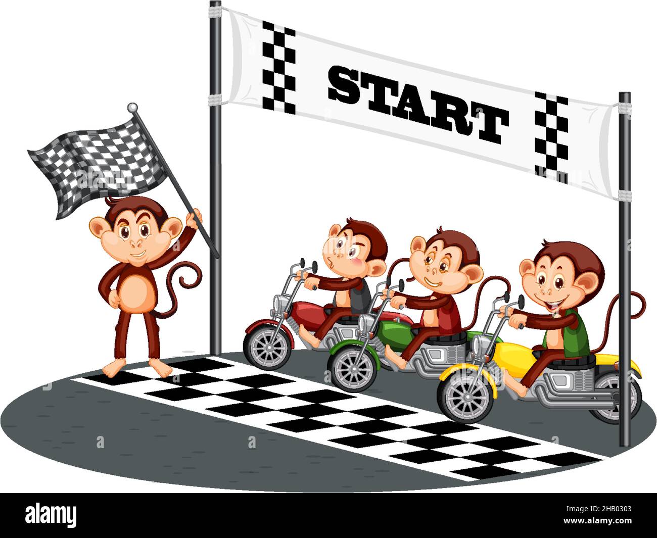 Motorcycle racing with monkey racing drivers illustration Stock Vector ...