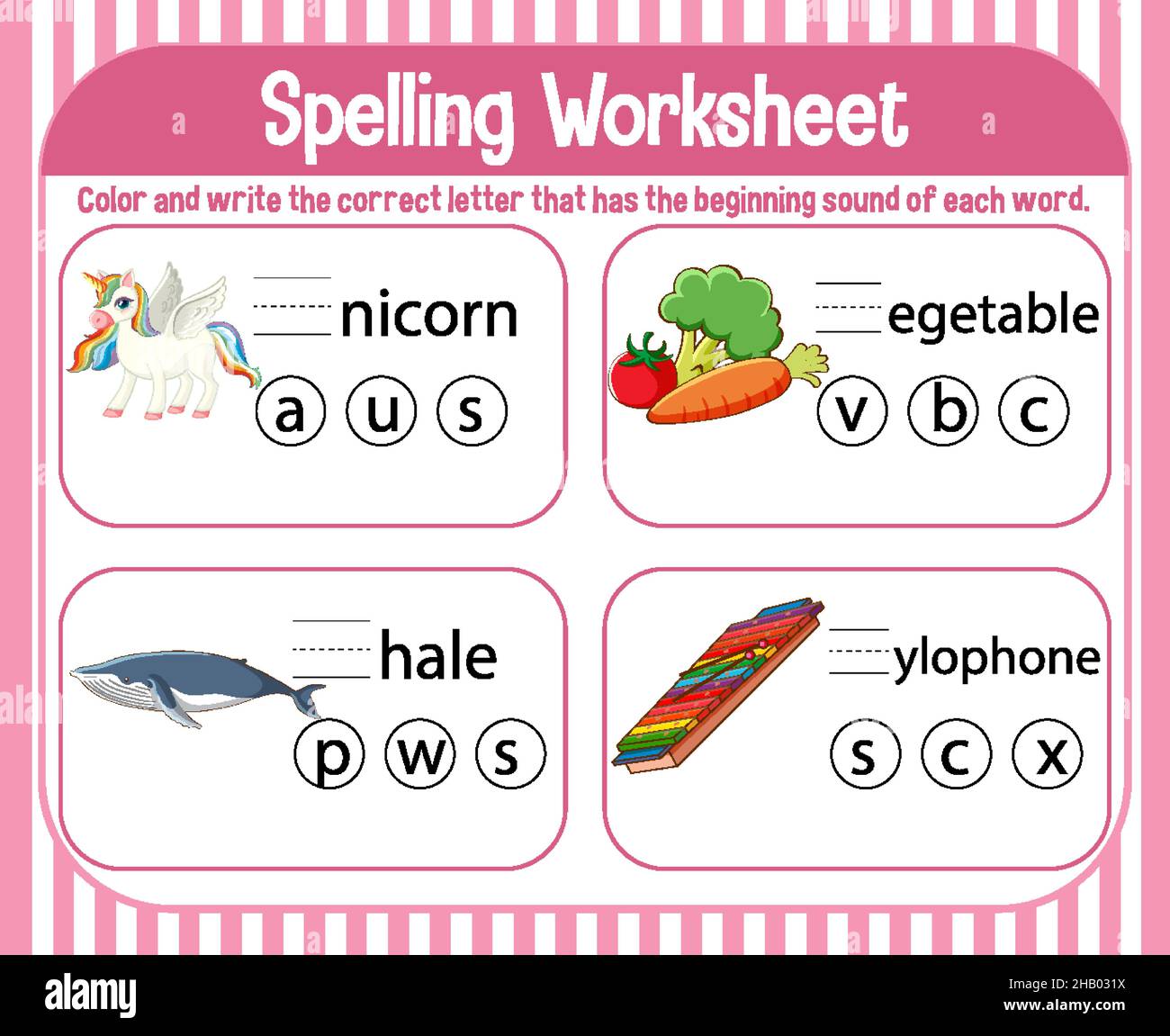 Spelling worksheet template for kids illustration Stock Vector Image ...
