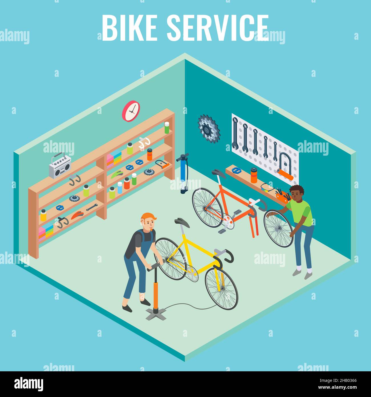 Vector 3d isometric sectional view bike service concept illustration ...