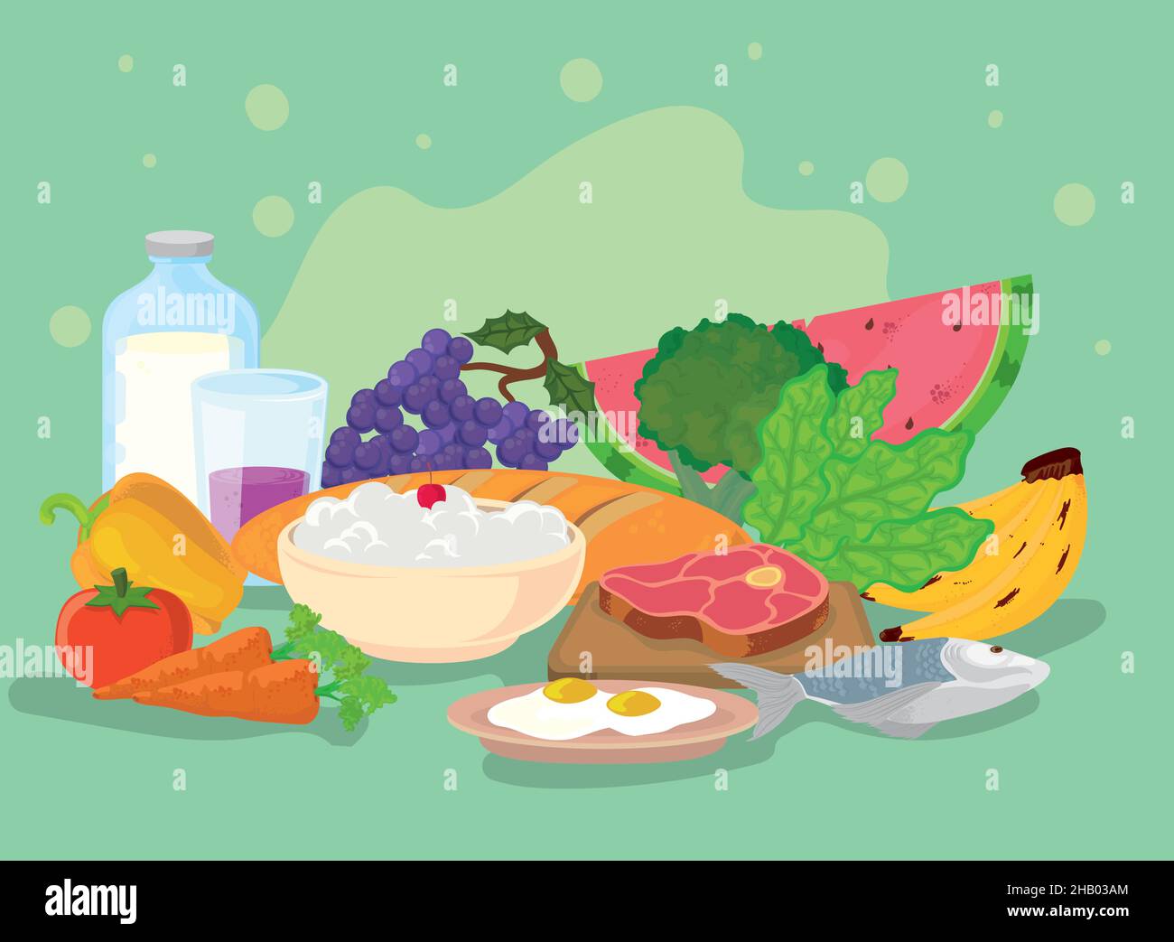 food ingredients poster over green Stock Vector Image & Art - Alamy