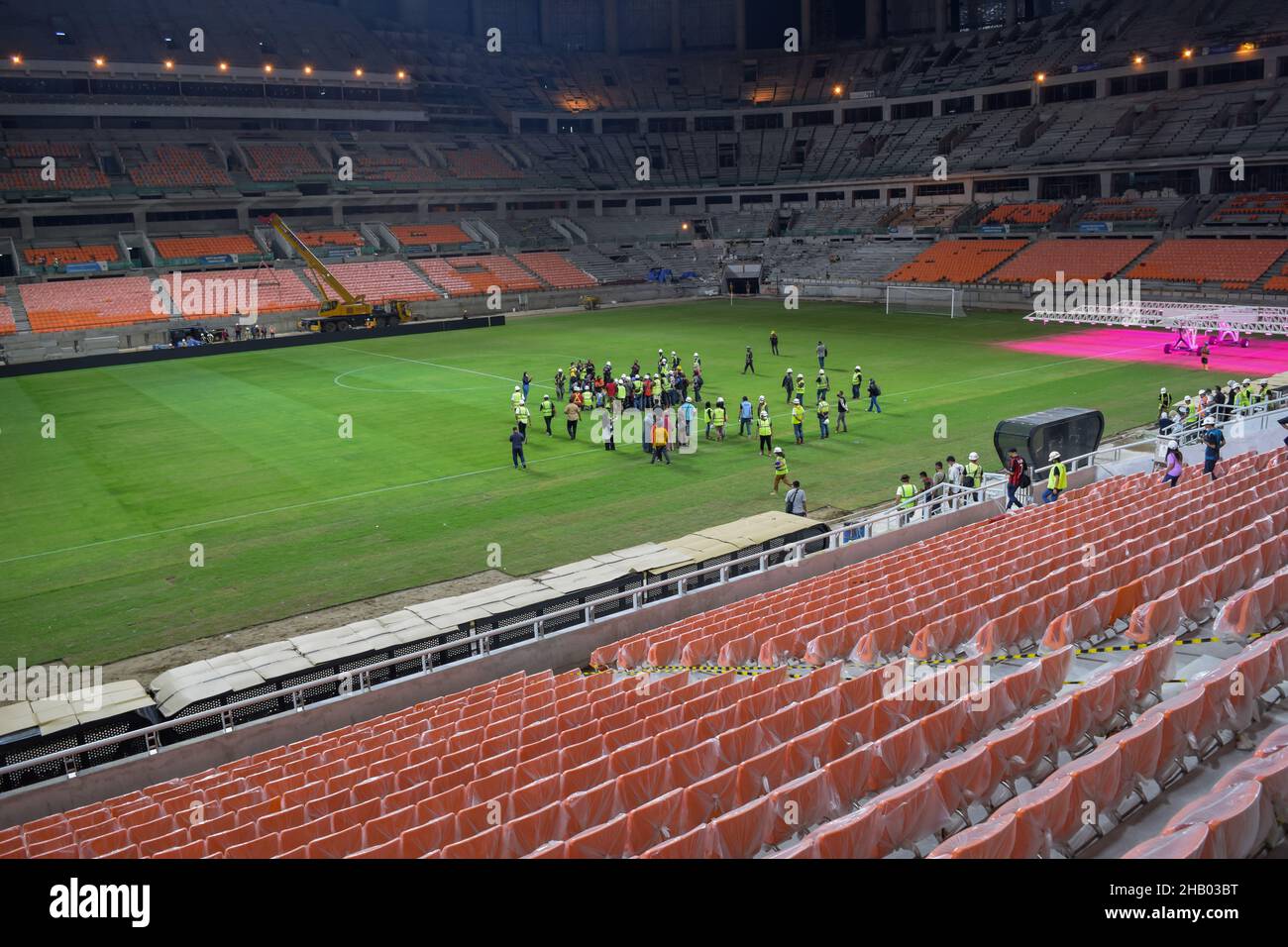 A lot people crowded of new football stadium for upcomming Indonesia ...