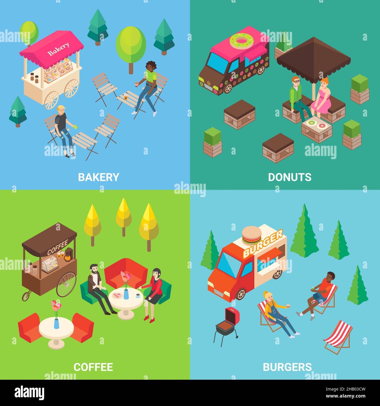 Vector street food concept square poster set Stock Vector Image & Art ...