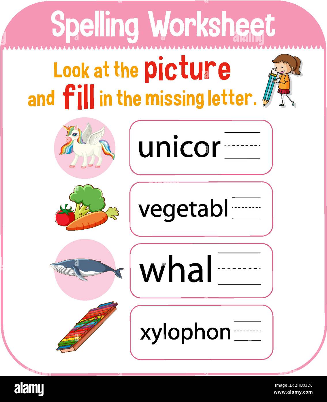 Spelling worksheet template for kids illustration Stock Vector Image ...