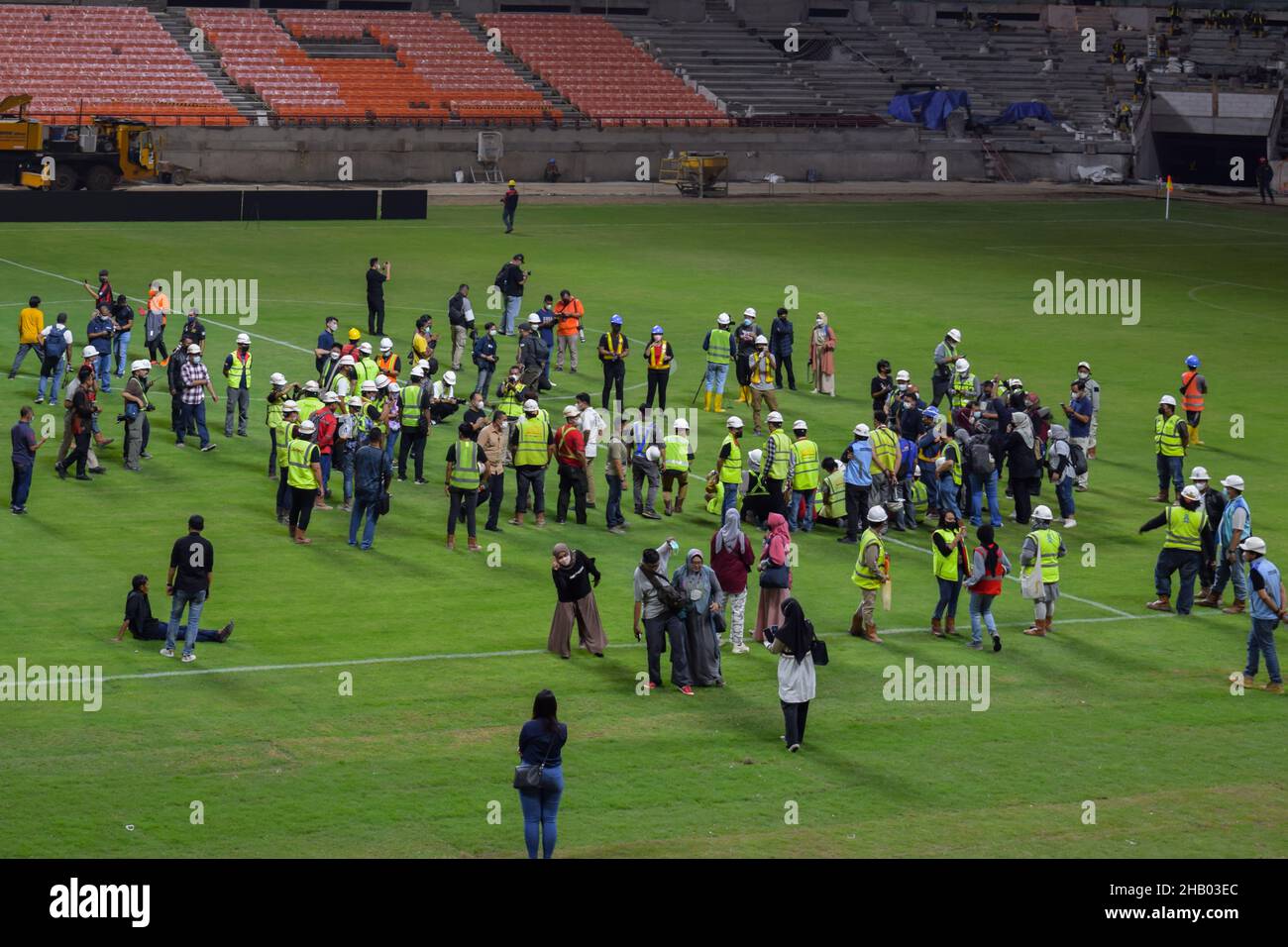 A lot people crowded of new football stadium for upcomming Indonesia ...