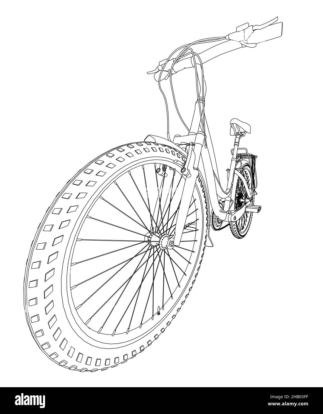 Black detailed bicycle outline isolated on white background ...