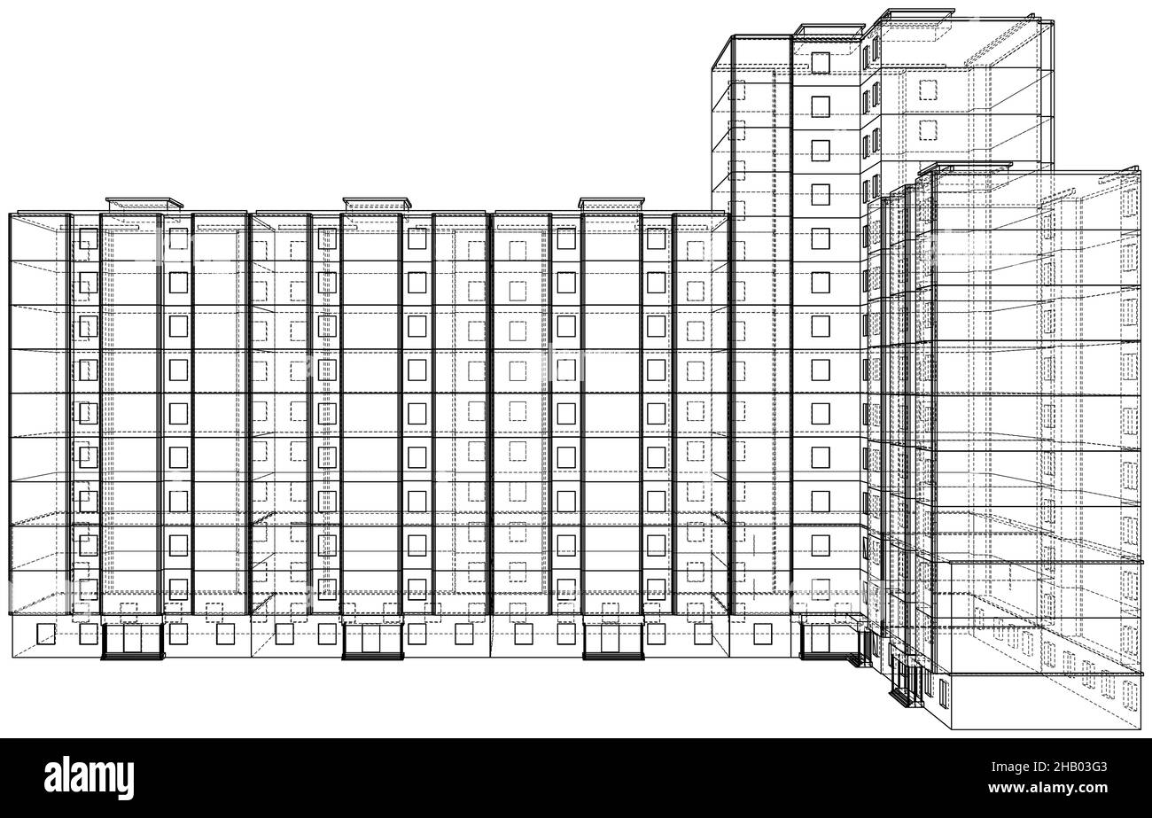 Wire-frame model of a multi-storey building Stock Photo - Alamy